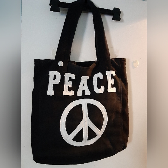 Bags | Peace Tote Bag Black White One Button | Poshmark